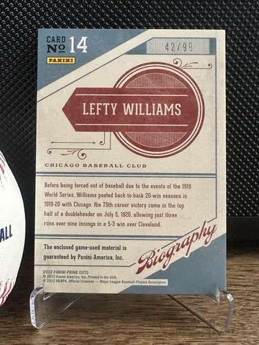2012 Panini Prime Cuts Lefty Williams Biography July 5, 1920 75th Win ...