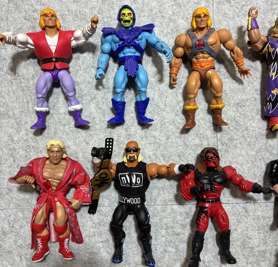 Lot Of 16 Action Figures Wrestlers He-Man Vintage-Modern W/ Neca Stands ...