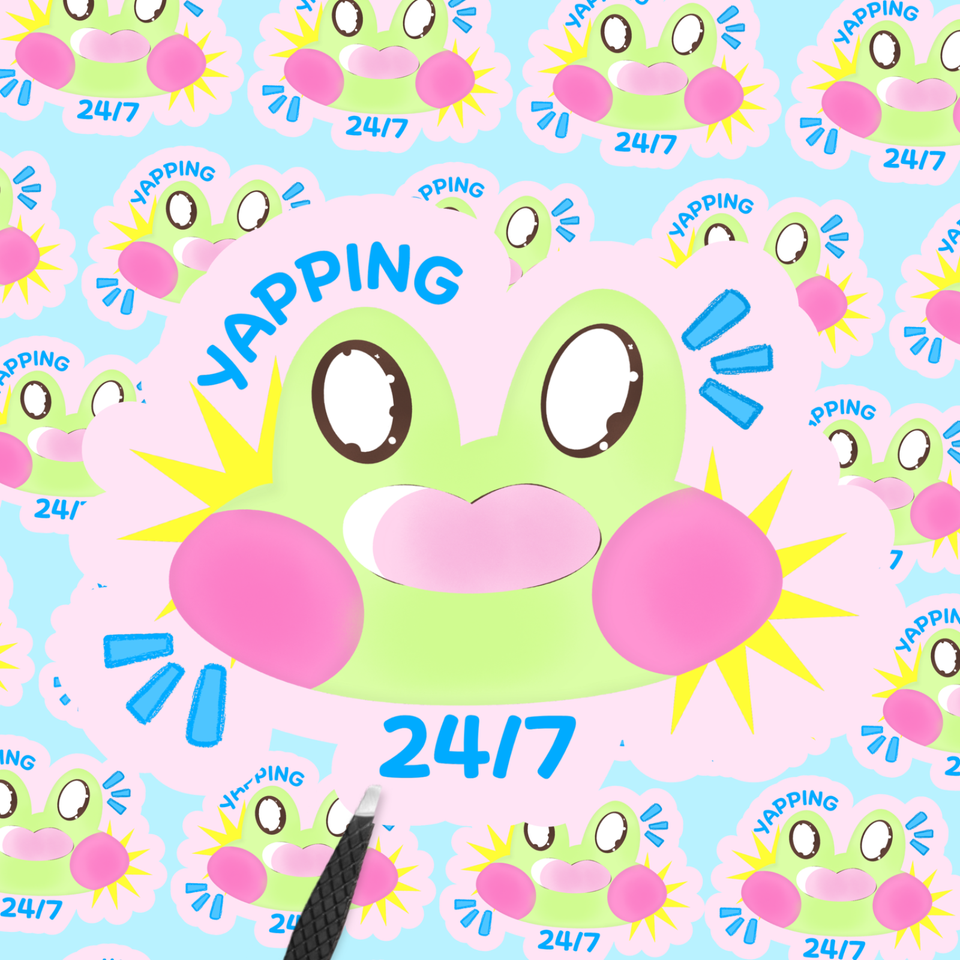 Kawaii Frog Meme Sticker – Yapping 24/7 Pastel Vinyl Decal for Laptop ...