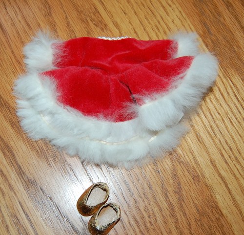 Vintage Ginger doll red velvet dress with white fringe and gold shoes ...