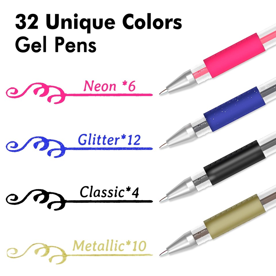 Shuttle Art Gel Pens 32 Colors Gel Pen Set with Coloring Book for ...