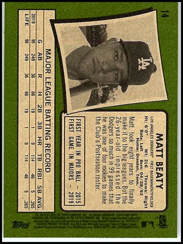 2020 Topps Heritage #14 Matt Beaty Dodgers NM-MT | eBay