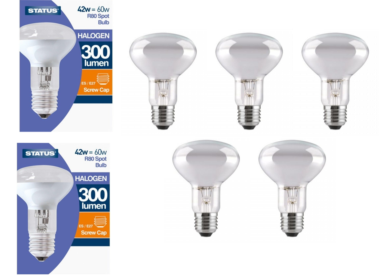 5 /10 STATUS Eco Halogen R80 Screw In ES Spot Light Bulbs Dimmable 42w ...
