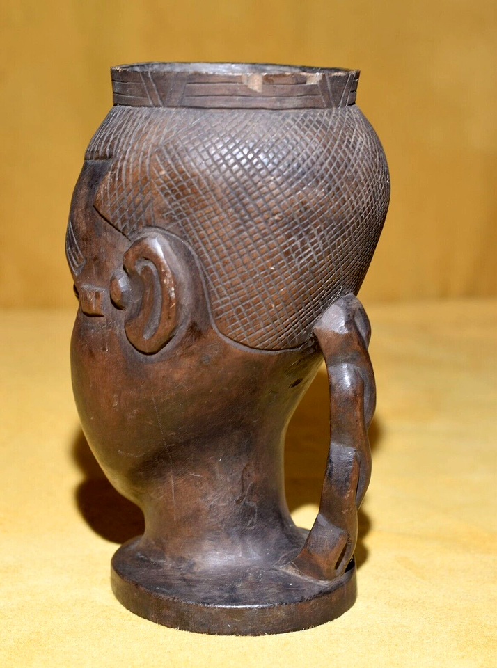 Antique Kuba Tribe Hand Carved Mbwoongntey Wooden Palm Wine Cup Congo ...