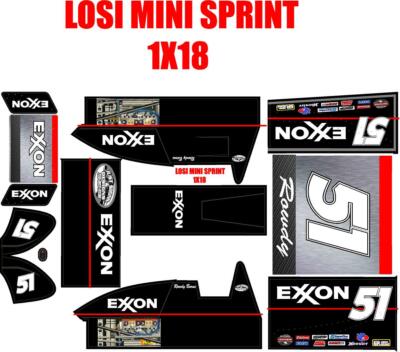 losi mini sprint, slider 1/18 wrap kit decal sticker rowdy burns exxon ...