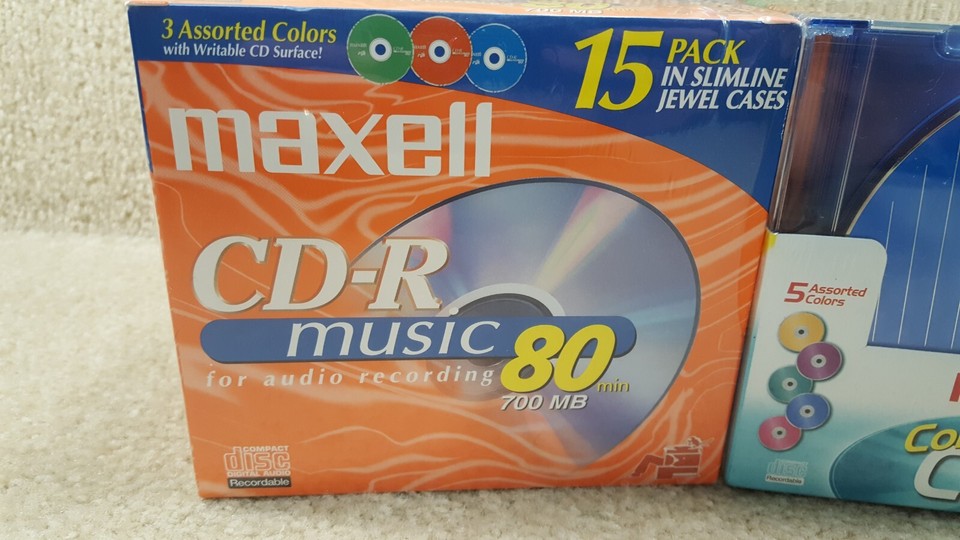 New Sealed Recordable Blank Maxell Color CD-R 80 Minutes 700mb Compact ...