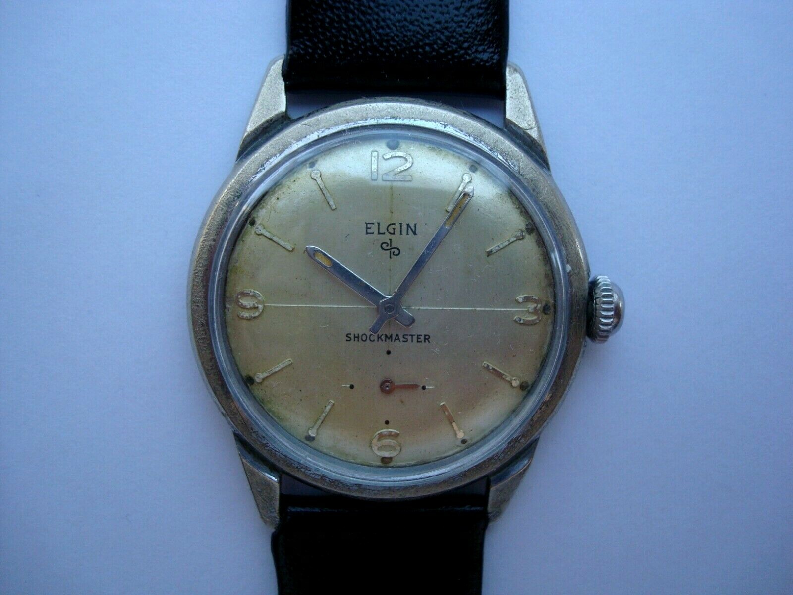 Elgin Shockmaster Men's Watch 17 Jewel Manual Wind Hair Cross Dial New ...