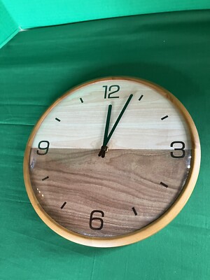 Driini Analog Dome Glass Wall Clock 12" Dia. - 2 Tone Pine Wood ...