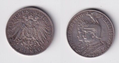 2 Mark Silbermünze Preussen 200 Jahre Königreich 1901 Jäger 105 (122928 ...