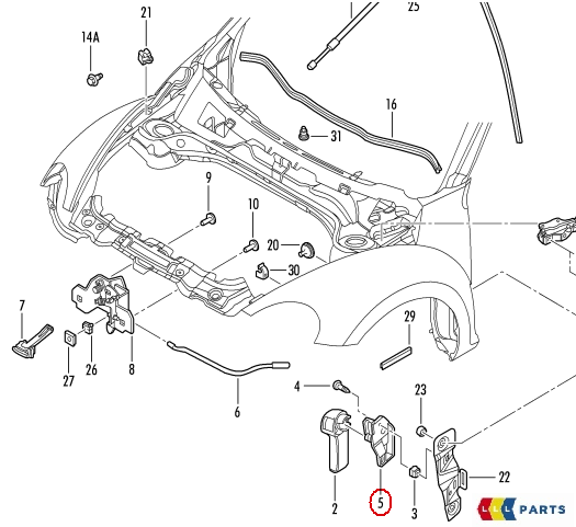 VW Polo 9n Golf Mk4 Black Bonnet Release Handle Bracket Mount ...