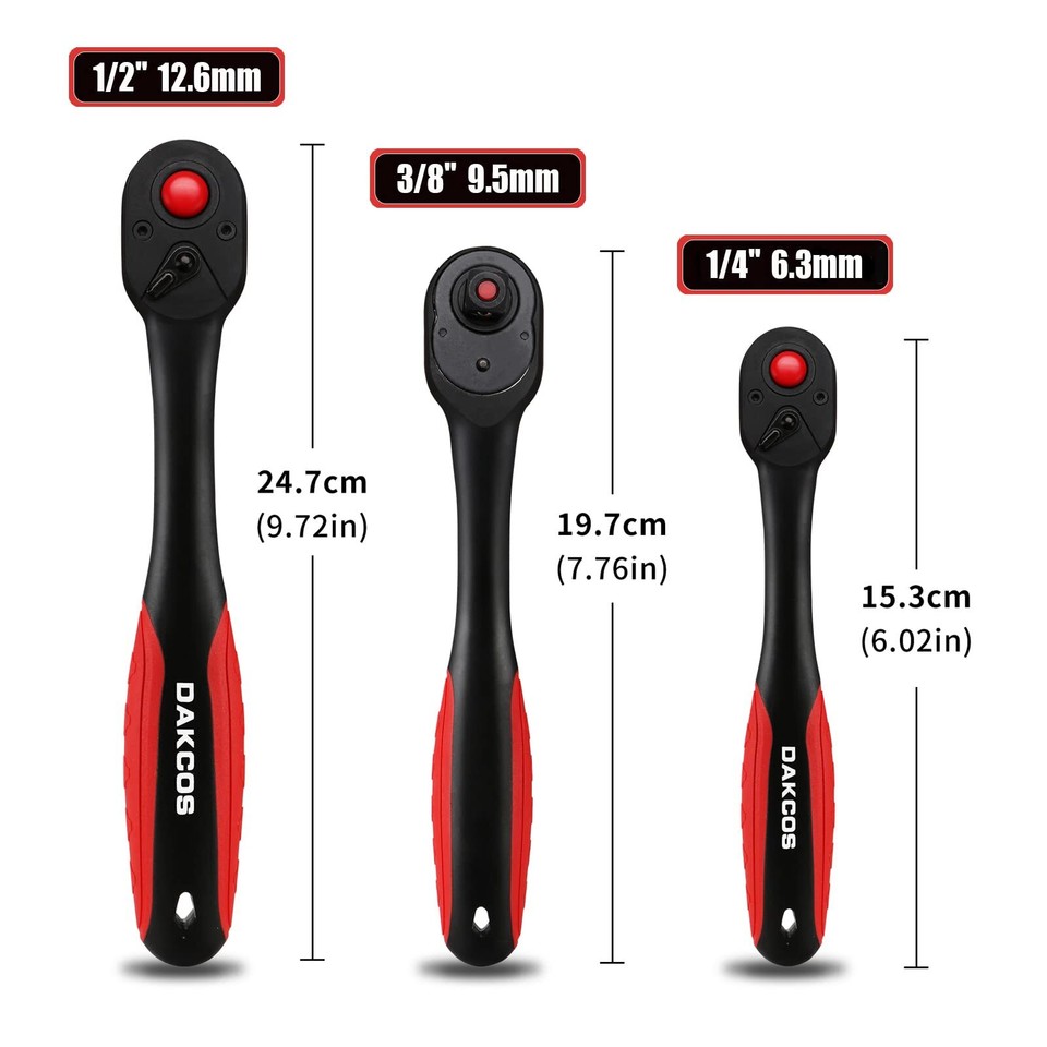 3-Piece Composite Ratchet Set 1/4" 3/8" 1/2" Drive Ratchet Handle 72 ...