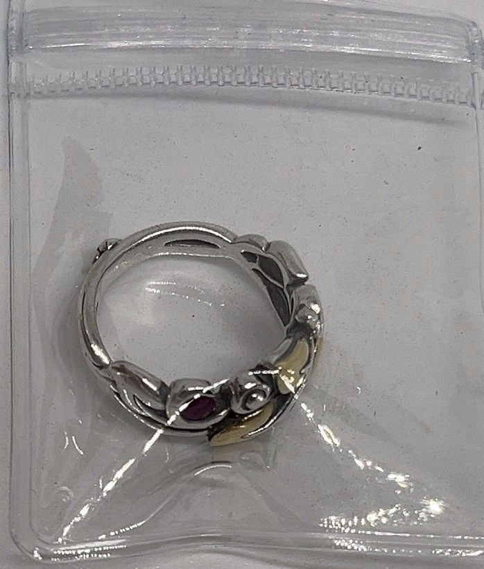 Barbara Bixby Sterling Silver 18K YG Vine Leaf Rhodolite Garnet Band ...