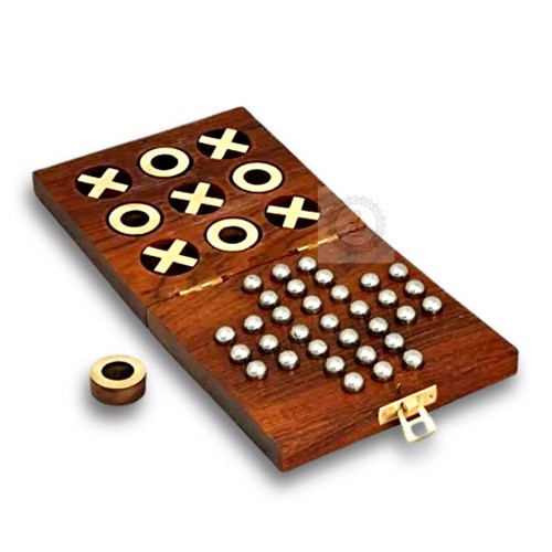 Handmade wooden Tic Tac Toe and Solitaire Board Game Nought and Crosse ...