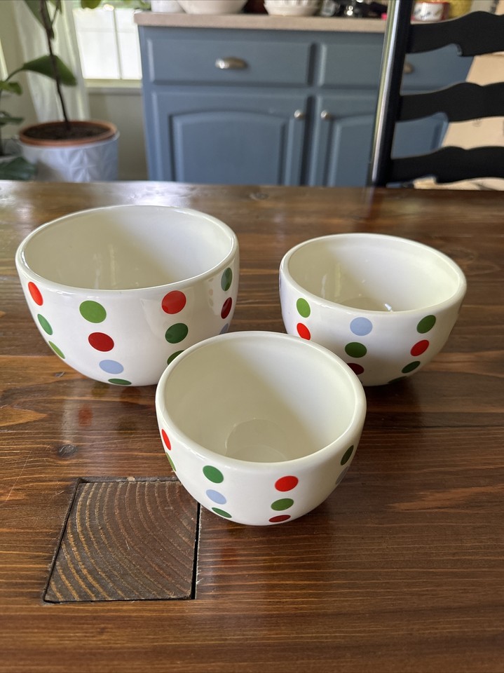 POLKA DOTS NESTING Serving Bowls Boston Warehouse Trading Set of 3 Blue ...