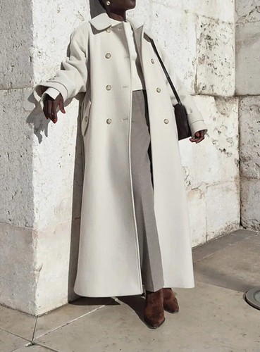 Ivory Women's Long Overcoat Cashmere with Belt Casual Winter Ourdoor ...
