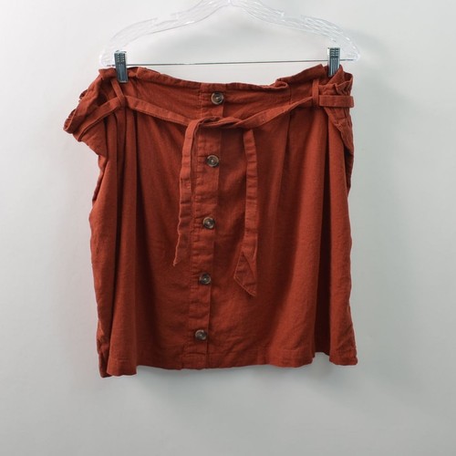 Falls Creek Mini Skirt Womens 3X Linen Rayon Burnt Orange Belted ...