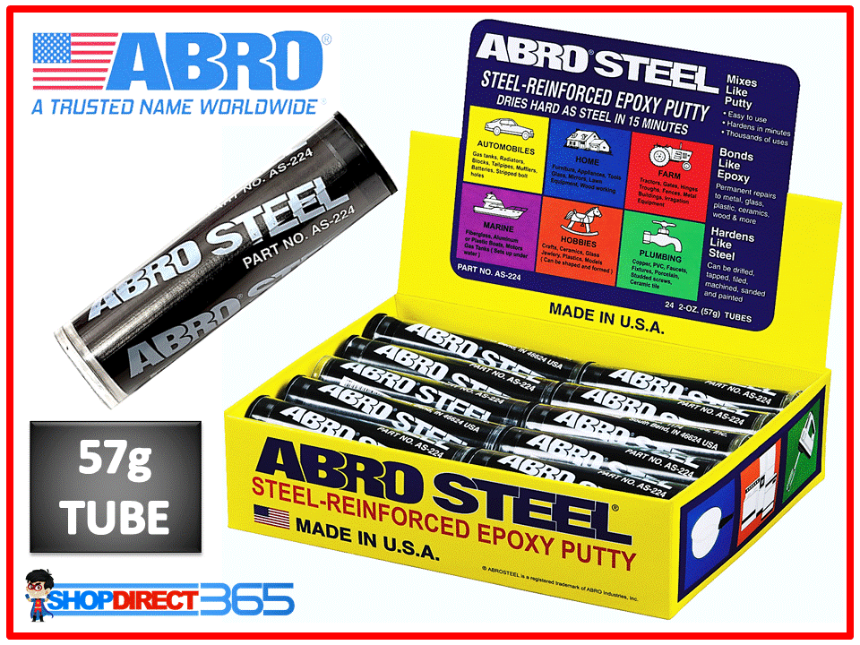 Abro Fast Metal Putty Steel QuickSteel 2oz Reinforced Epoxy Instant ...