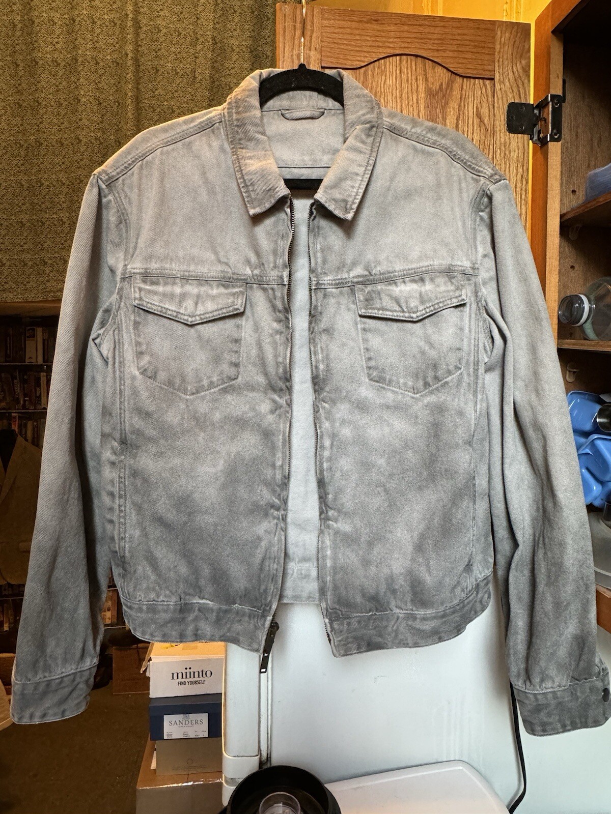 John Varvatos Grey Dip Dye Denim Trucker Jacket Men’s… - Gem