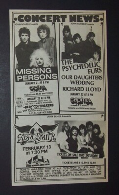Aerosmith Psychedelic Furs Missing Persons Richard Lloyd NJ Area 1983 ...