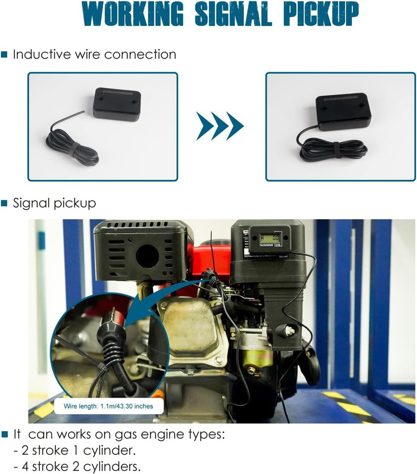 Inductive 2/4 Stroke Tachometer Hour Meter RPM Gasoline Engine Mower ...