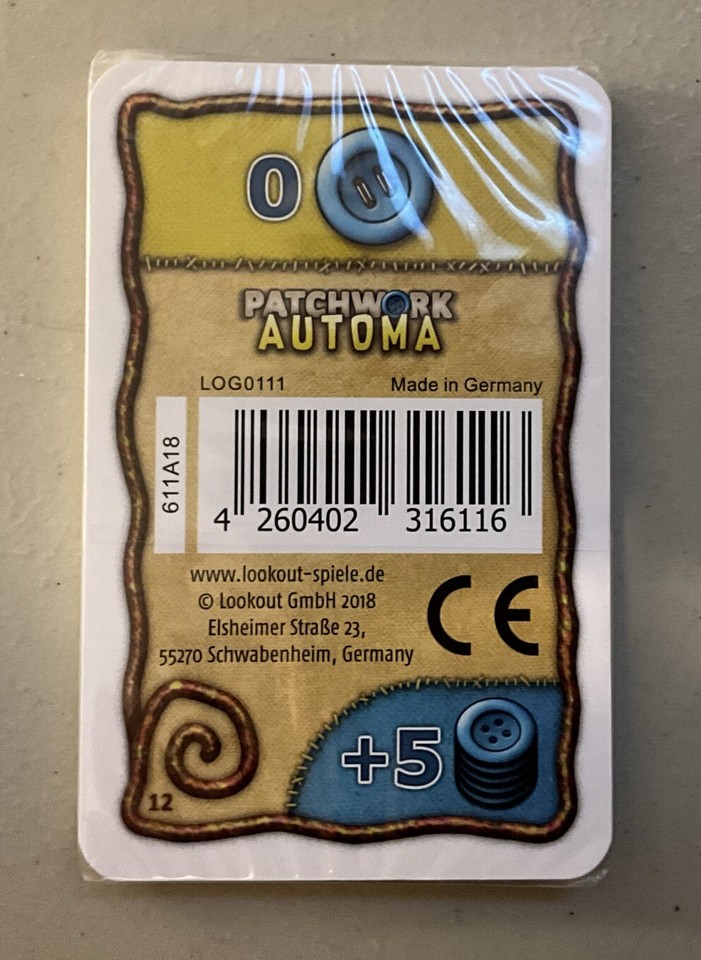 Patchwork Automa Cards Expansion SEALED - allows Solo Play Patchwork ...