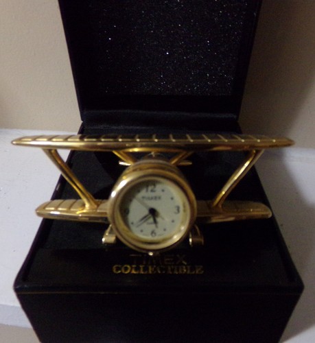 TIMEX BRASS BIPLANE DESK CLOCK TMX320 ORIGINAL BOX | eBay