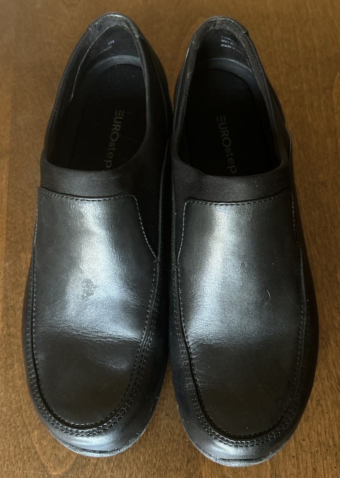 Black Slip On Shoes Womens Size 9 W Wide Eurostep Leather Upper NWOB ...