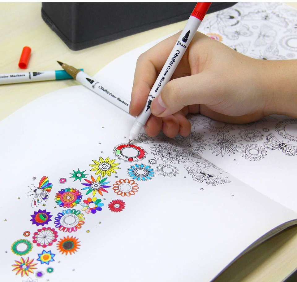 100 Colors Art Markers Set, Ohuhu Dual Tips Coloring Brush Fineliner ...