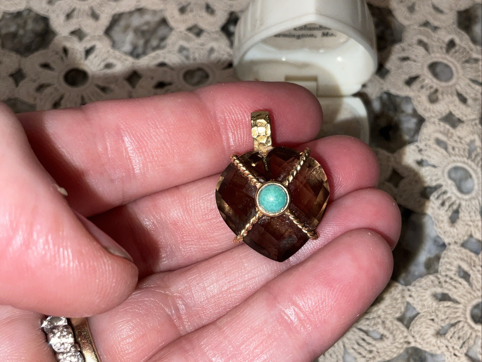 18K Smokey Topaz / Robins Egg Turquoise Pendant - Gem