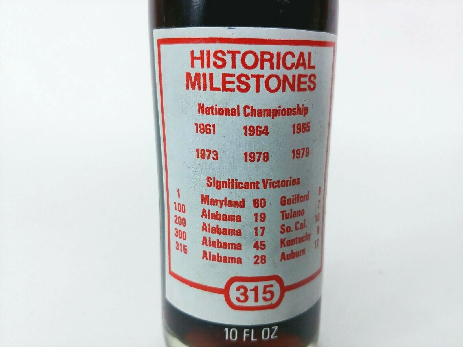 ALABAMA CRIMSON TIDE PAUL BEAR BRYANT COCA COLA COKE 10 oz BOTTLE VTG ...