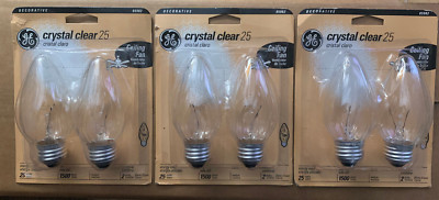 Lot of 6 GE Crystal Clear 25 Watt Ceiling Fan Light F-Type Decorative ...