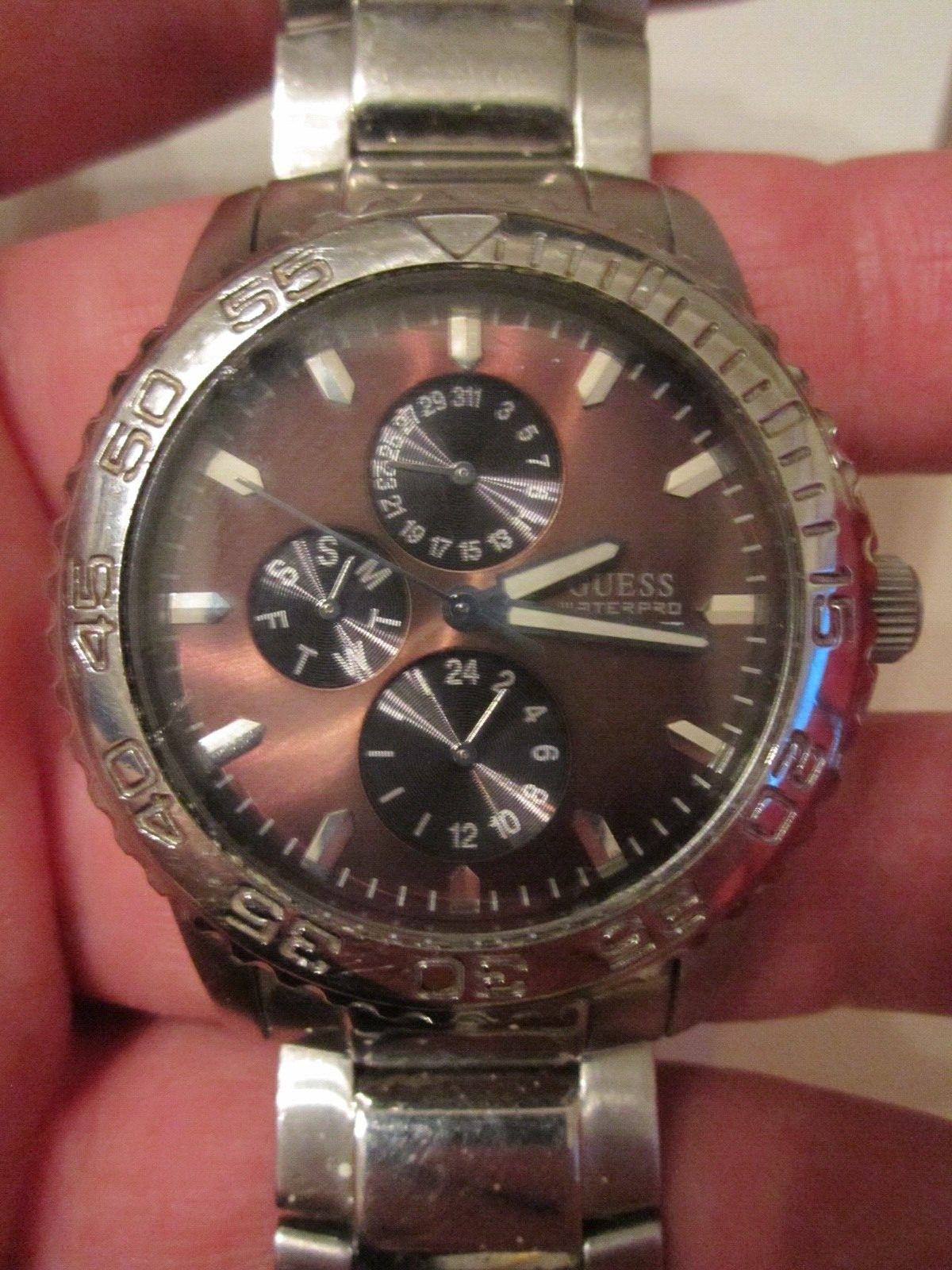 GUESS WATERPRO WATCH - LARGE WATCH - BROWN FACE - 7 1/2" WRIST QUARTZ ...