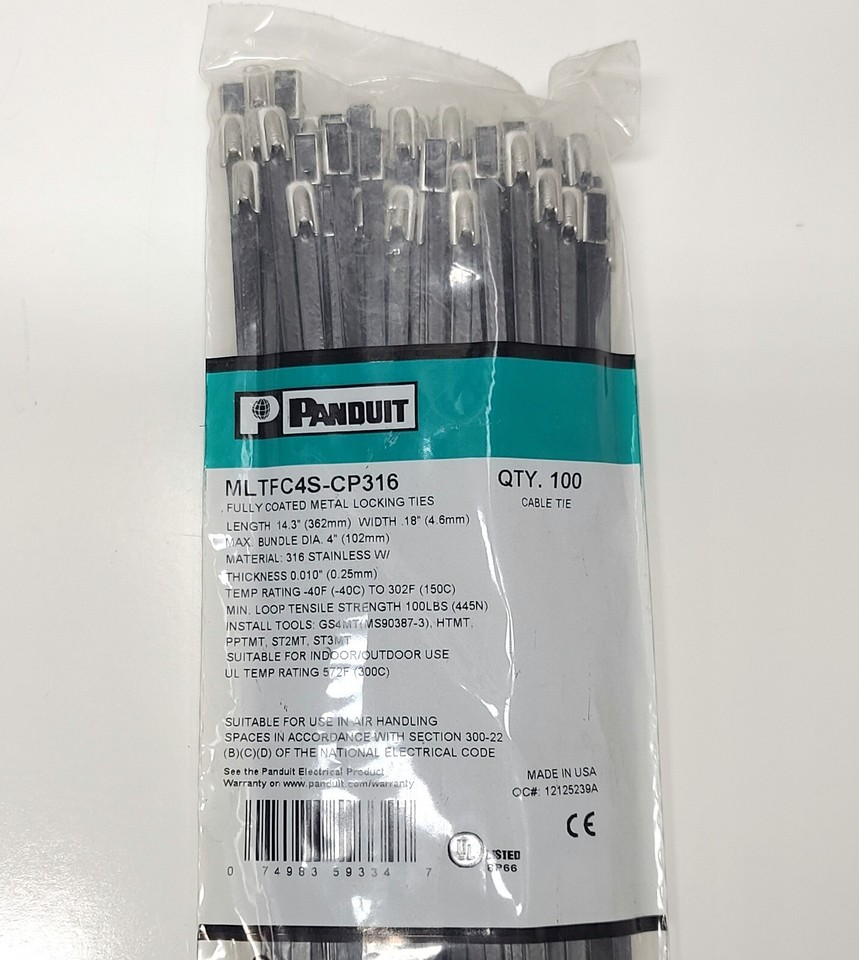 100 Panduit MLTFC4S-CP316 Fully Coated 14.3" Metal Locking Cable Ties ...