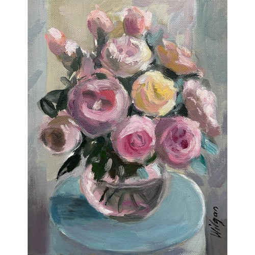 Wilgan, Flowers, Glass jug of Flowers, Impressionism, Oil painting 8x10 ...