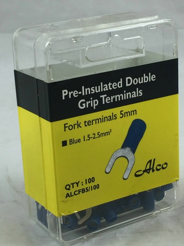 ALCO ALCFB5/100 Pre-insulated Double Grip Fork Terminal 5mm Blue 1.5-2 ...