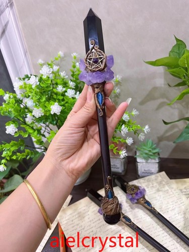 6" crystal ball obsidian Crystal Magic Sceptre Wand Point Gift 1pc | eBay