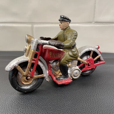 Cast Iron Motorcycle Patrol Figure Vintage Die Cast Biker Toy Hubley ...