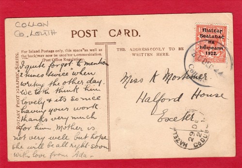 Collon Co. Louth Ireland 1922 Skeleton & Hazelhatch Co Dublin Postmarks ...