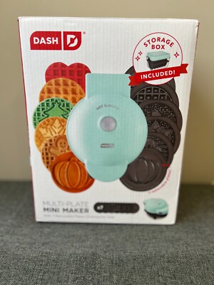DASH Multi-Plate MINI WAFFLE MAKER w/ 7 Interchangeable Holiday Plates ...