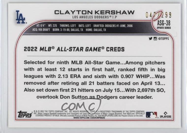 2022 Topps Update Series - 2022 MLB All-Star Game Black #ASG-38 Clayton ...