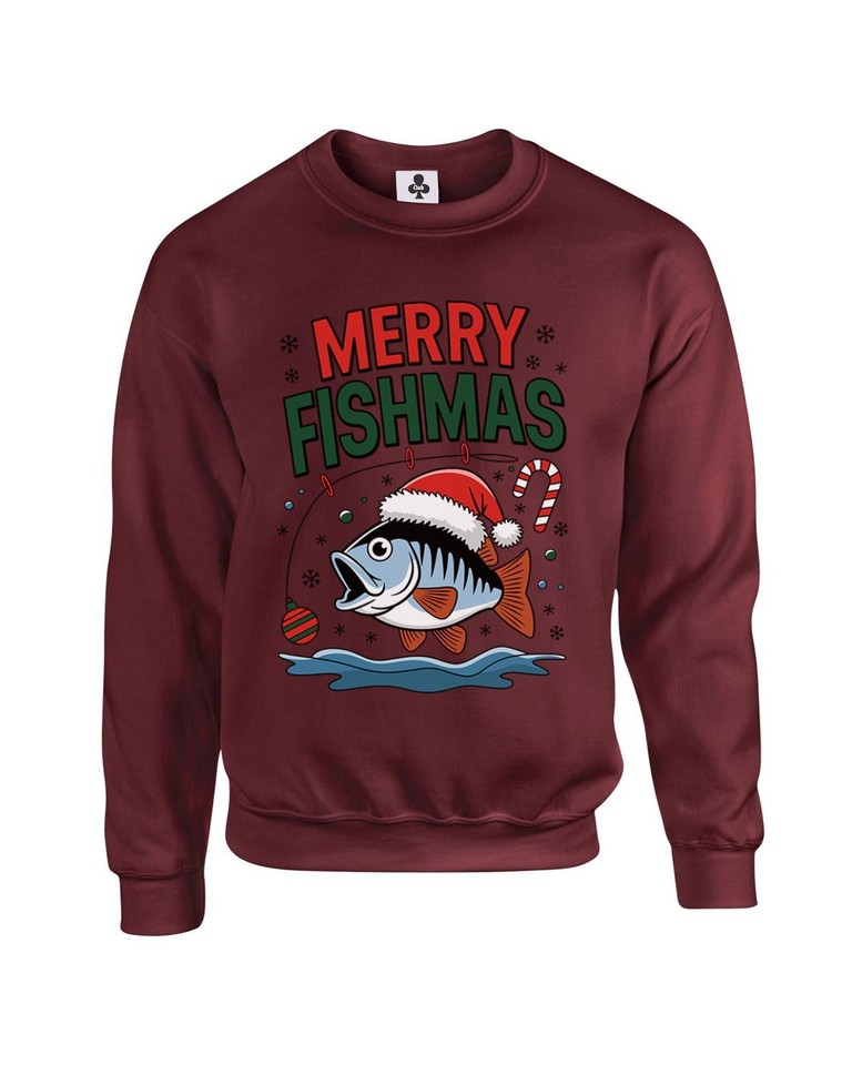 Merry Fishmas Christmas Jumper Fun Fishing Fish Meme Xmas Sweatshirt ...