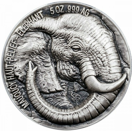 ELEPHANT Big Five Mauquoy 5 Oz Silver Coin 5000 Francs Ivory Coast 2017 ...
