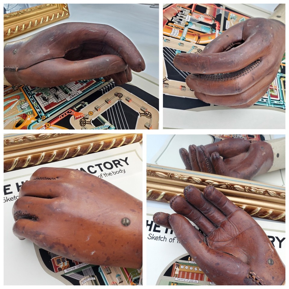 Antique Surgical Medical Leather Wood Prosthetic Arm Hand European ...