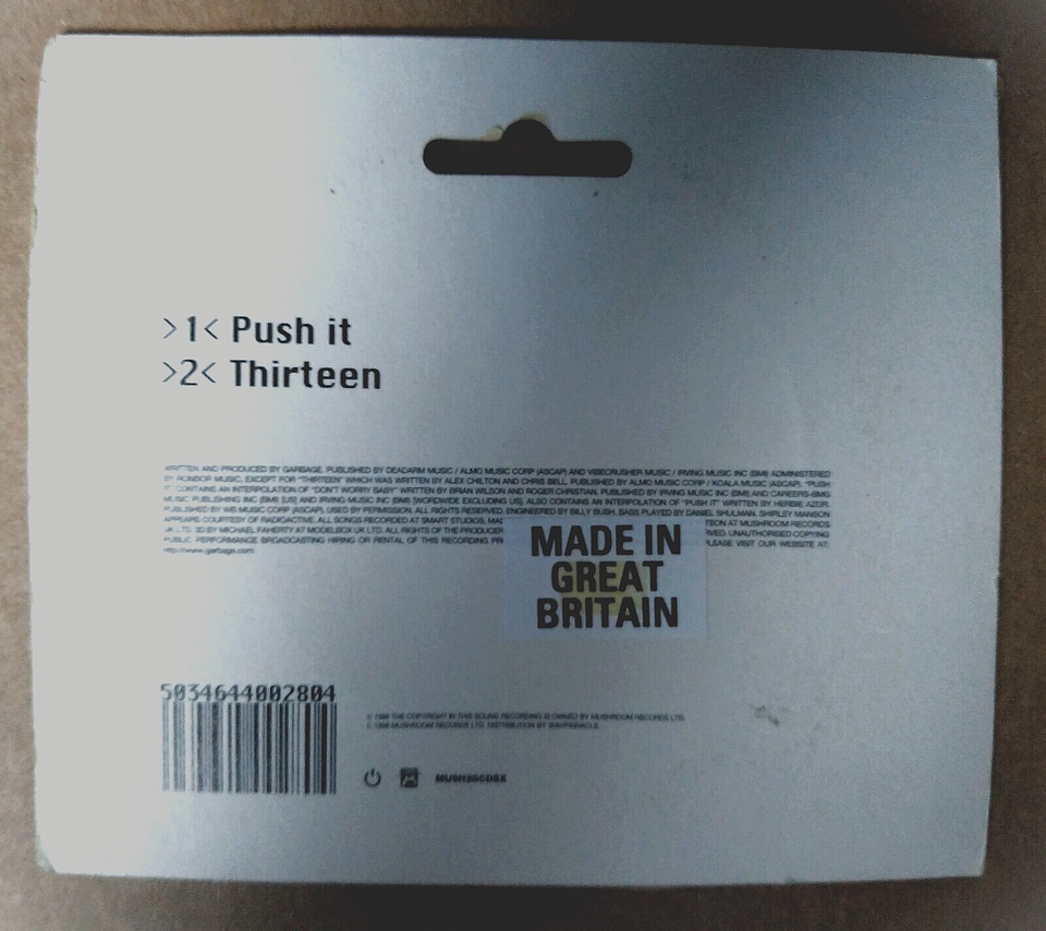 GARBAGE Push It/Thirteen UK Import Limited Edition 3" CD Factory Sealed ...