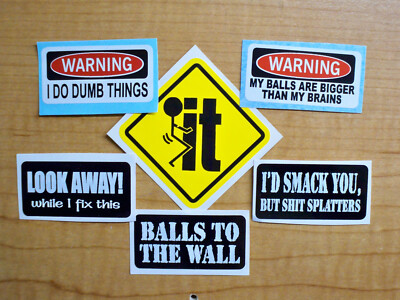 6pk Funny Hard Hat Stickers | F-it Balls Bigger Dumb Things Smack You ...