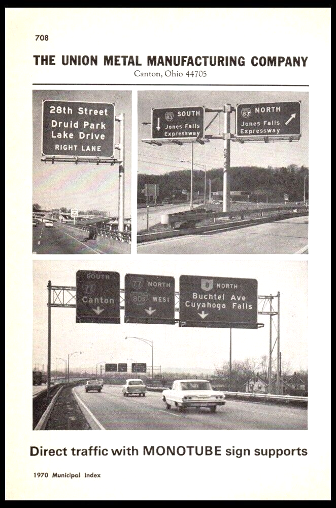 1970 Union Metal Mfg-Traffic sign supports poles Canton OH-trade ORIG ...