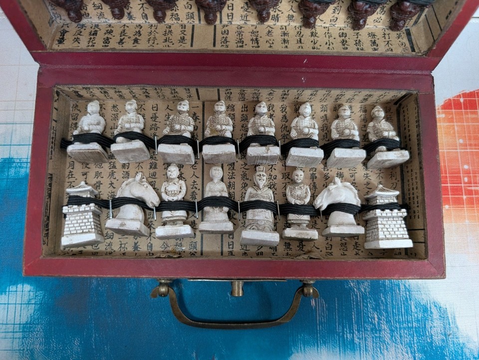 Terracotta Army Antique Chess Set Carved, Unique Vintage Collectible ...