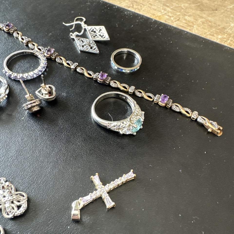43 Grams Sterling Silver Lot .925 Grams Rings Necklaces Chains Scrap or ...