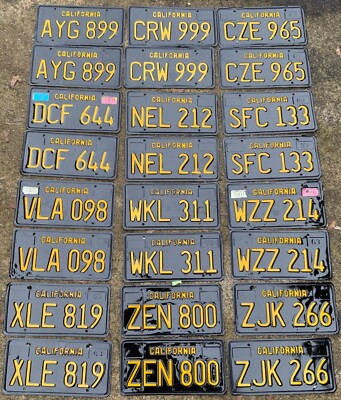 VARIOUS NUMBERS 1963 base California DMV CLEAR PAIRS black car license ...
