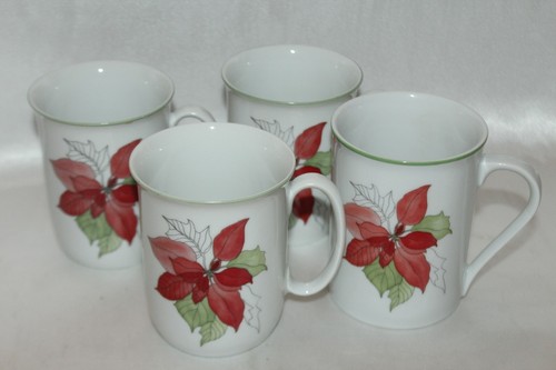 BLOCK SPAL Red Poinsettia Porcelain Coffee Tea Mugs Cups Set of 4 ...